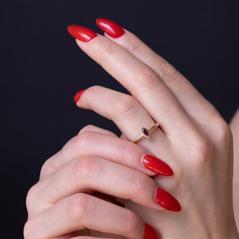 Marquise Cut Ruby Engagement Ring for Women or Men unisex, Bezel Set ...