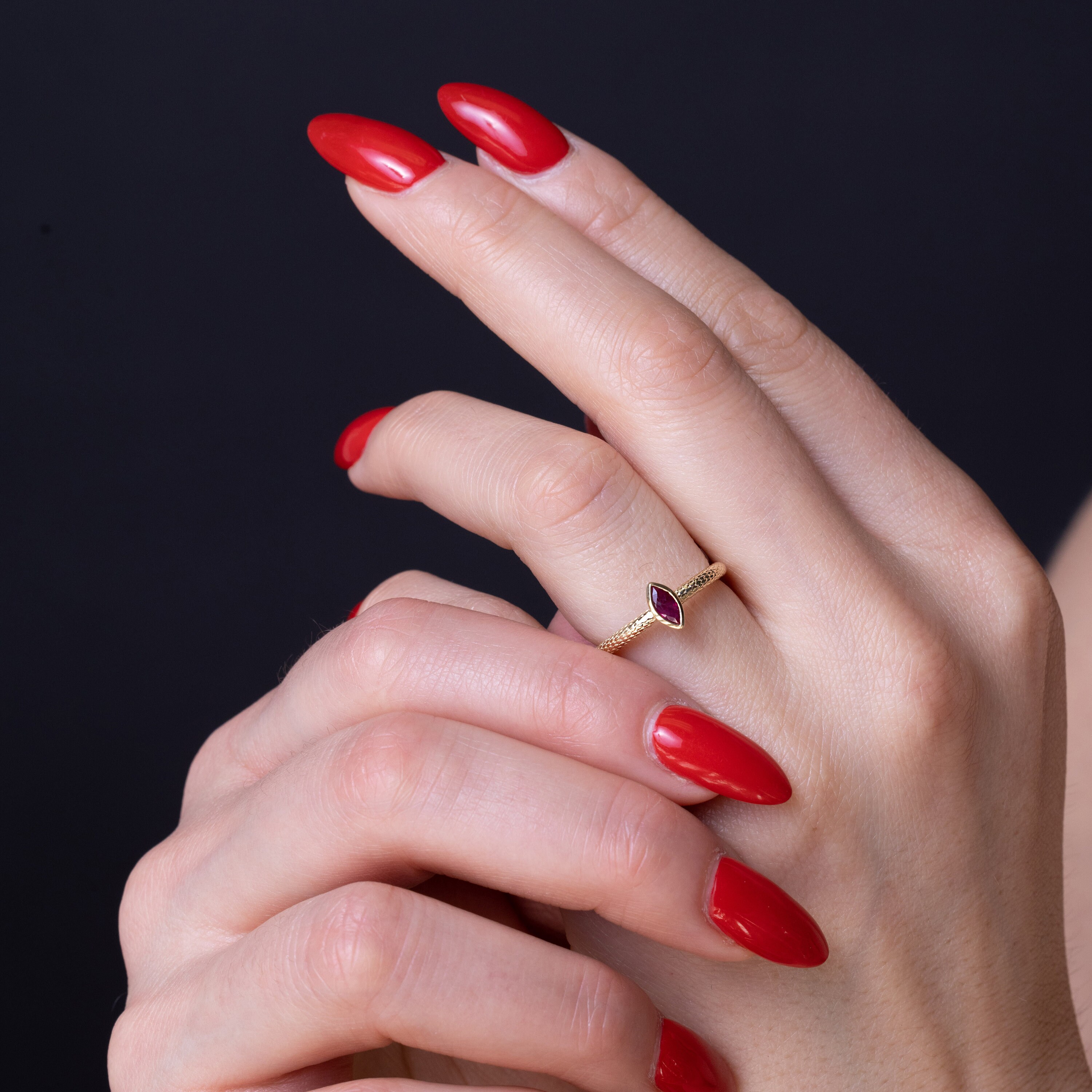 Marquise Cut Ruby Engagement Ring for Women or Men unisex, Bezel Set Ring, Natural Real Ruby ...