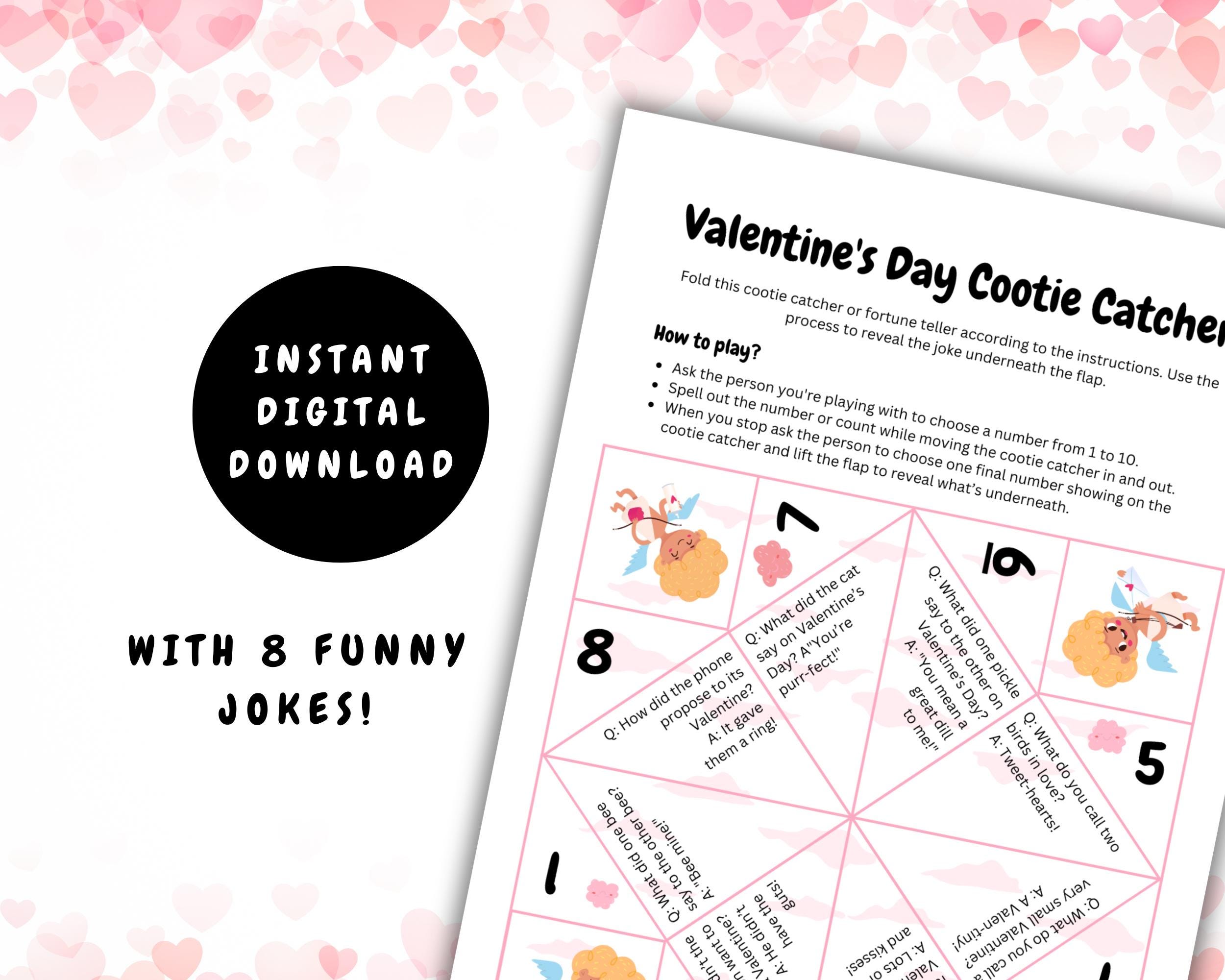 Valentine Cootie Catcher Printable With Jokes, Valentine's Day Fortune ...