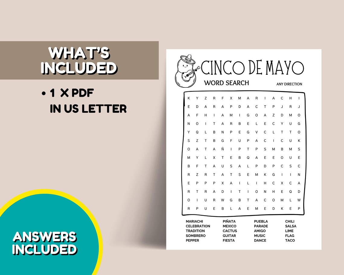 Cinco De Mayo Word Search Printable, Cinco De Mayo Games Activity for ...