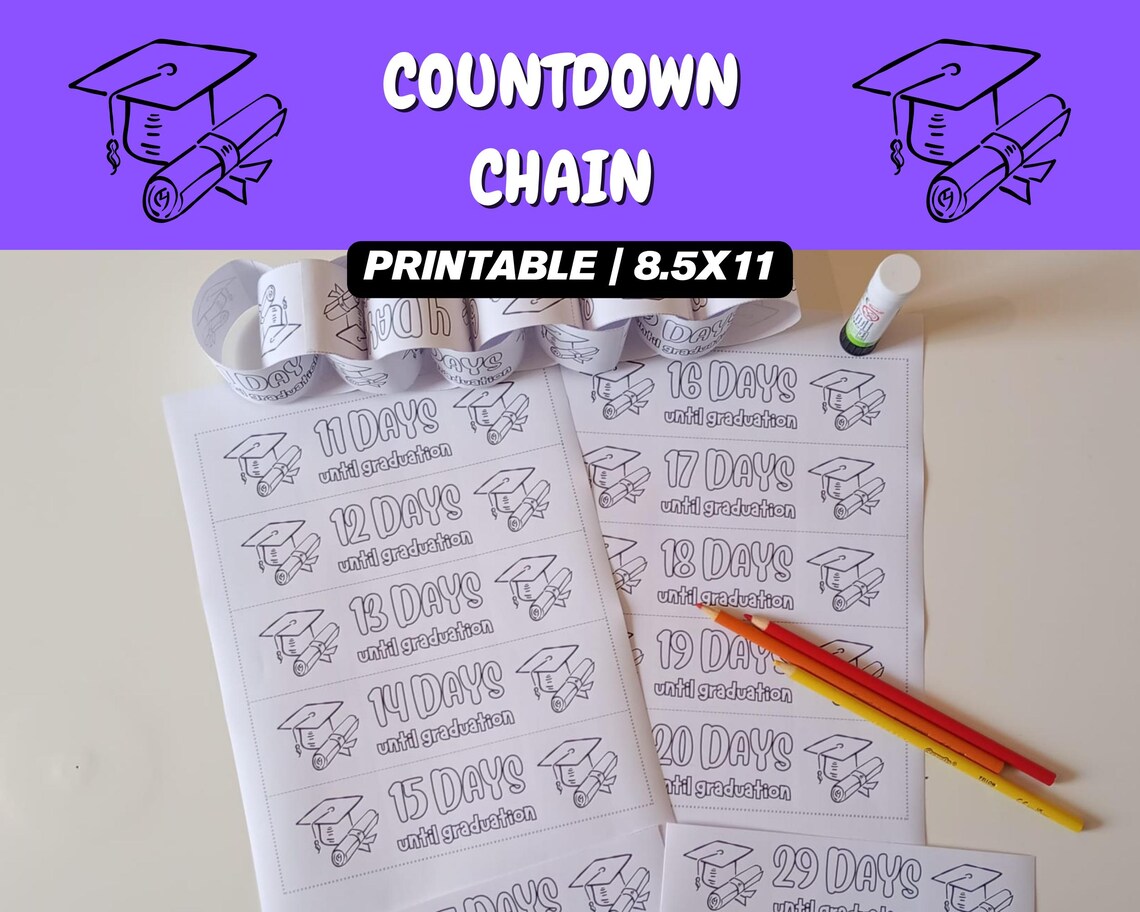 Countdown Chain to Graduation Printable, Countdown to Graduation Paper ...