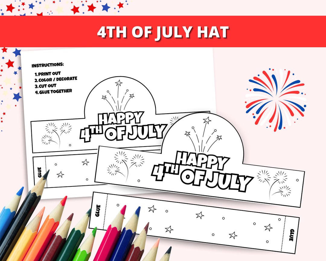 4th of July Headband Paper Hat Printable Fourth of July Craft Western ...