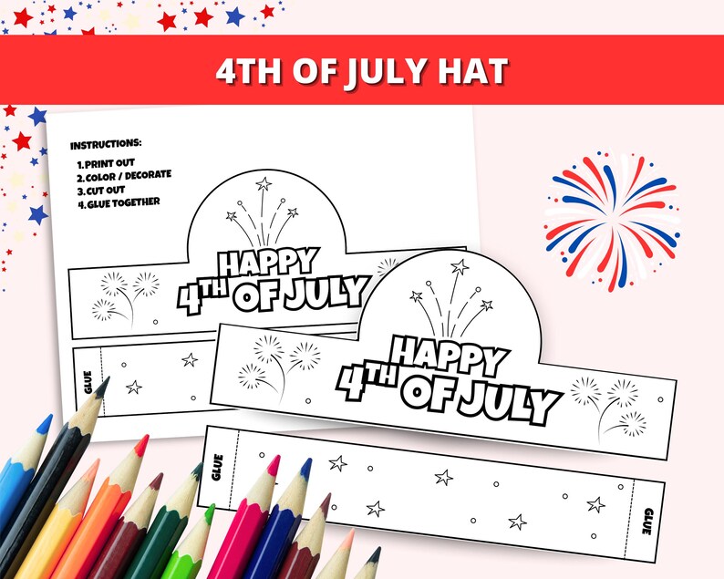 4th of July Headband Paper Hat Printable Fourth of July Craft Western ...