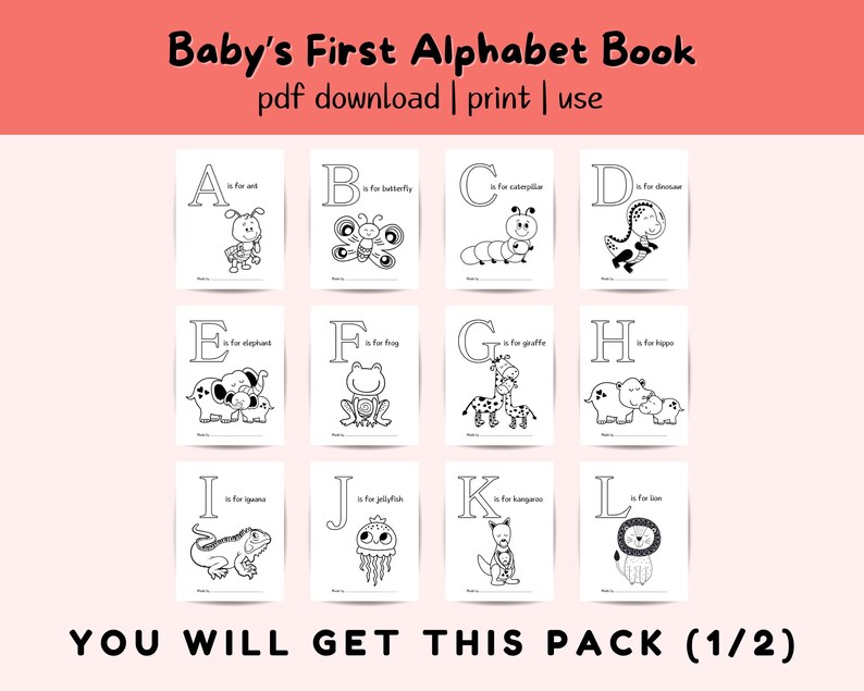 Baby Shower ABC Book Alphabet Coloring Pages, Animal Alphabet ABC ...