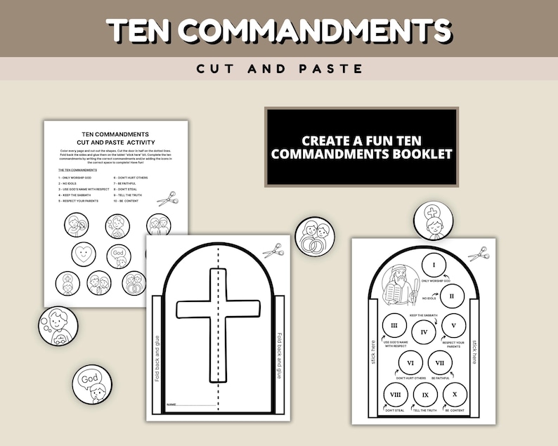 Printable Ten Commandments Craft, 10 Commandments for Kids, Color, Cut ...