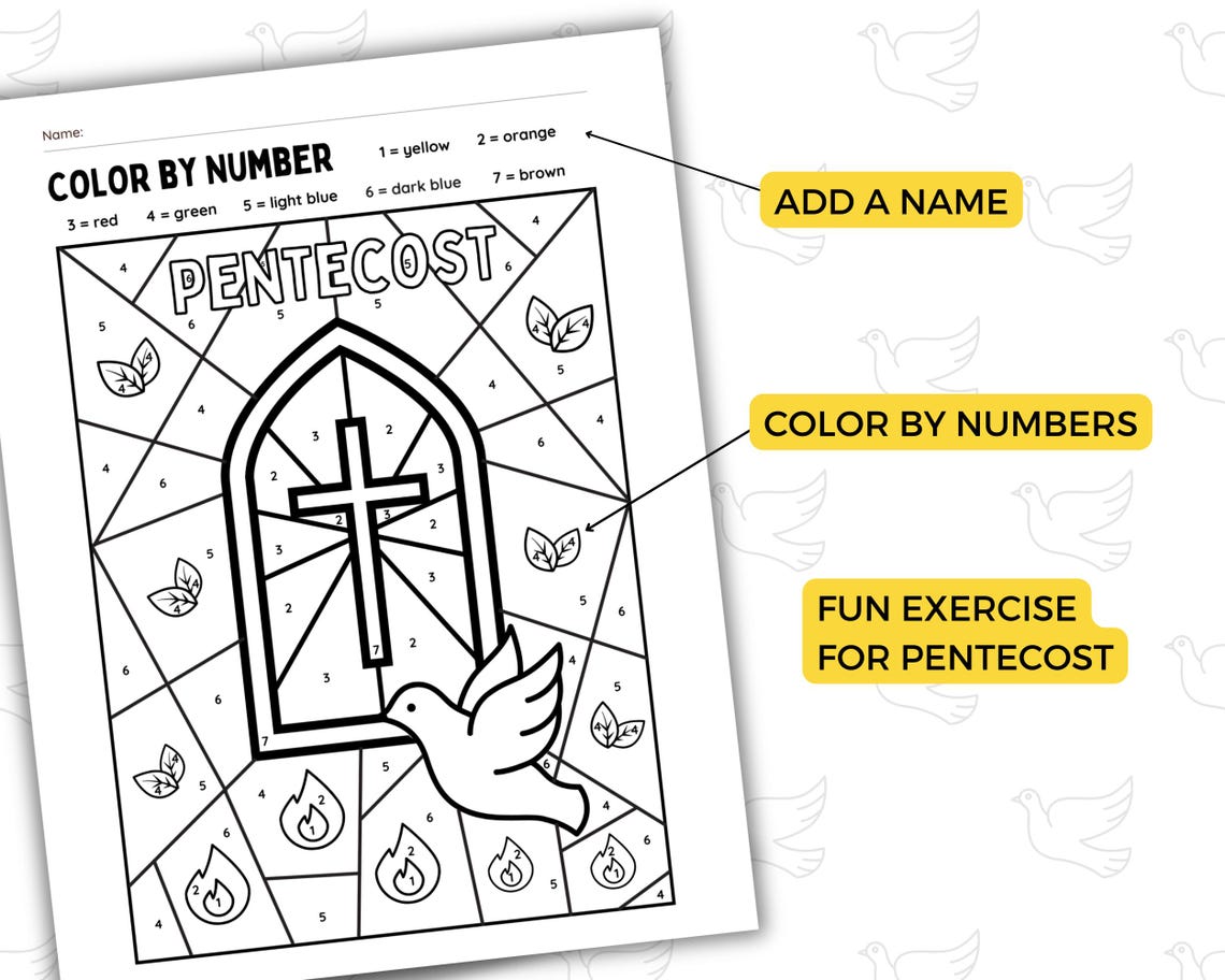 Pentecost Coloring Sheet Color by Number Easy Printable for Kids ...