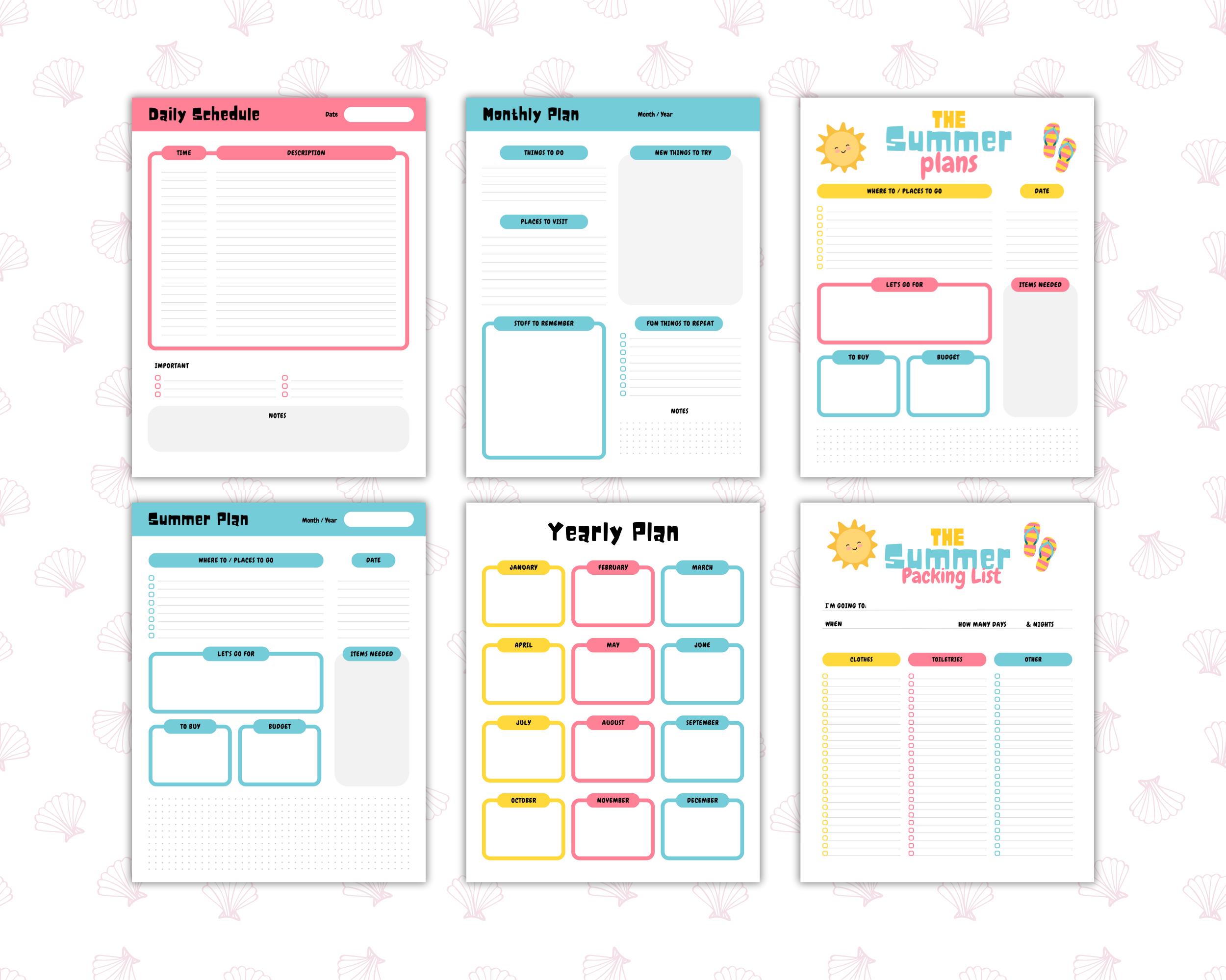 2025 Summer Journal Bundle, Printable Summer Break Planner, Fun Summer ...