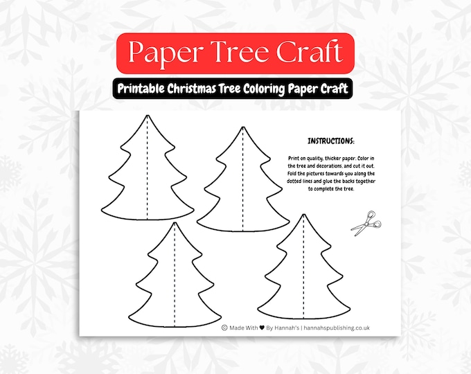 Paper Christmas Tree Craft, 3D Papercraft Template, Christmas Coloring ...