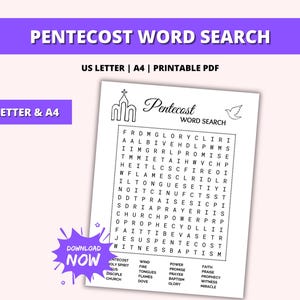 Pentecost Wordsearch Printable Pentecost Bible Activity for Kids Study ...