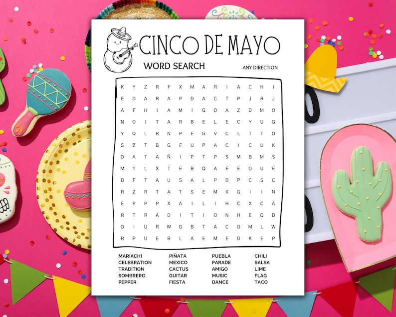 Cinco De Mayo Word Search Printable, Cinco De Mayo Games Activity for ...