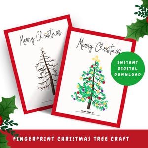 Christmas Tree Fingerprint Printable for Kids, Holiday Christmas ...