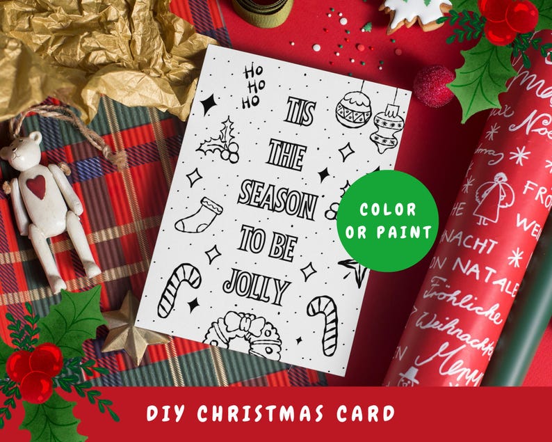 DIY Holiday Printable Coloring Card Christmas Fun for All Ages Color or ...