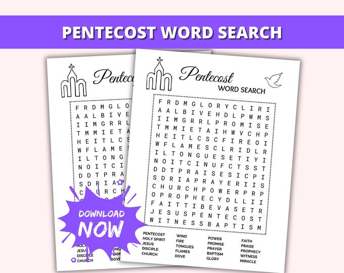 Pentecost Wordsearch Printable Pentecost Bible Activity for Kids Study ...