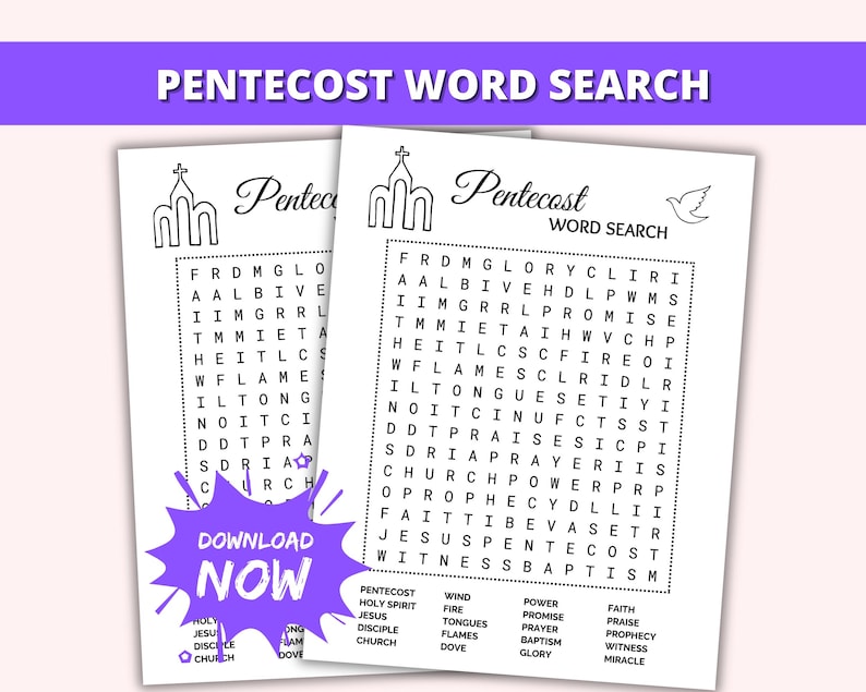 Pentecost Wordsearch Printable Pentecost Bible Activity for Kids Study ...