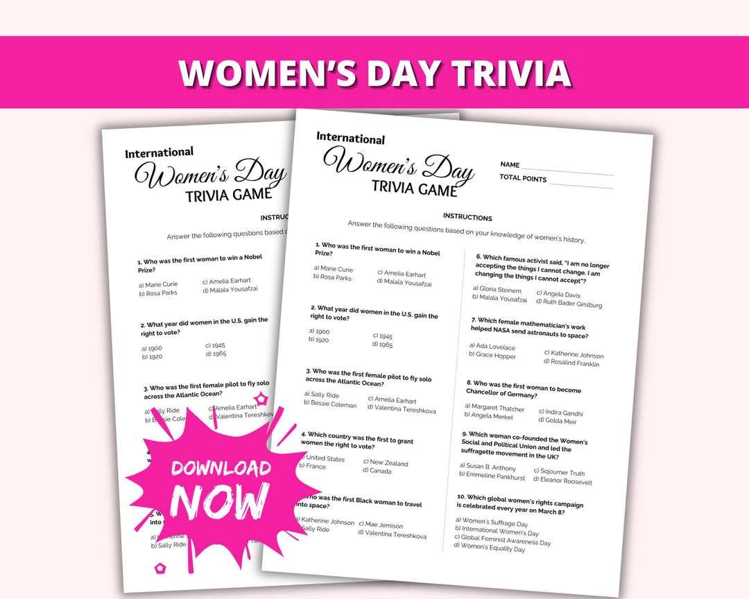 Printable International Women's Day Trivia Activity, Womens Day Games ...