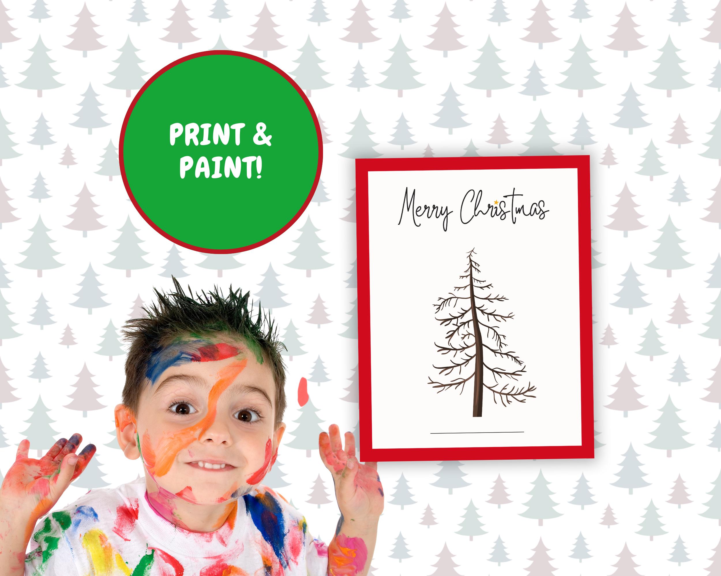 Christmas Tree Fingerprint Printable for Kids, Holiday Christmas ...