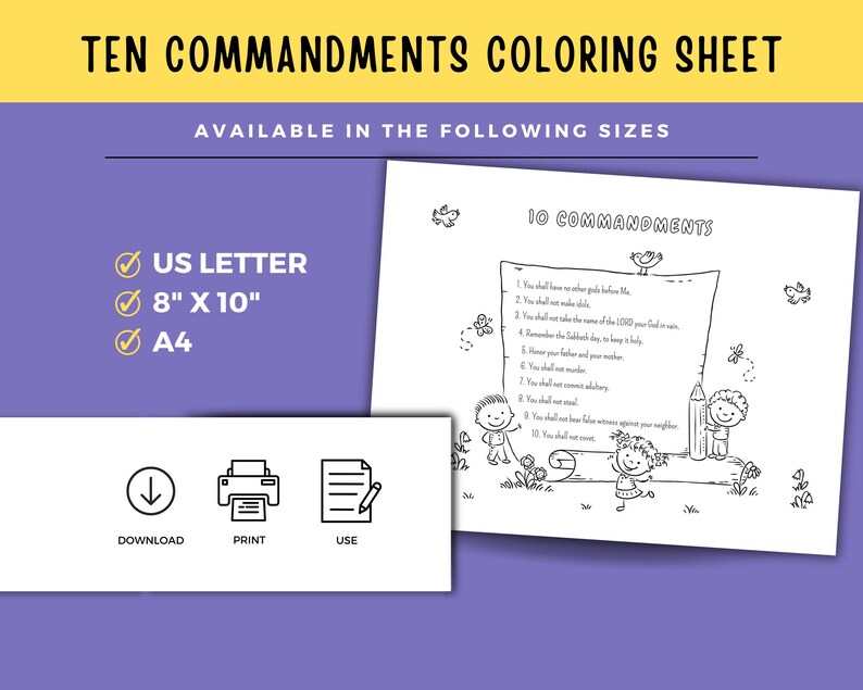 Ten Commandments Printable Sheet for Kids, 10 Commandments Craft ...