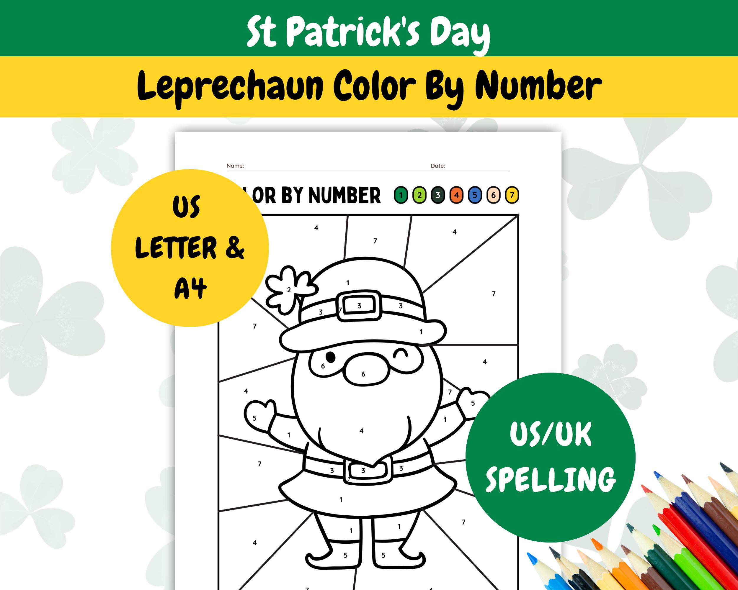 St Patrick's Day Leprechaun Color by Number Coloring Pages Activity for ...