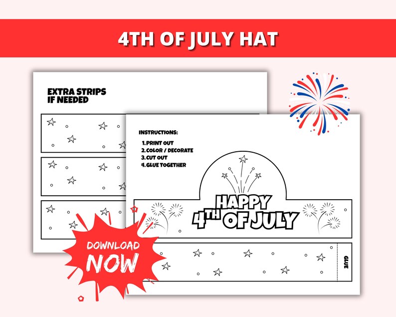 4th of July Headband Paper Hat Printable Fourth of July Craft Western ...