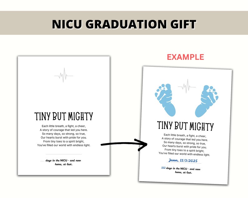 NICU Graduation Footprint Art Template, NICU Baby Keepsake Printable ...