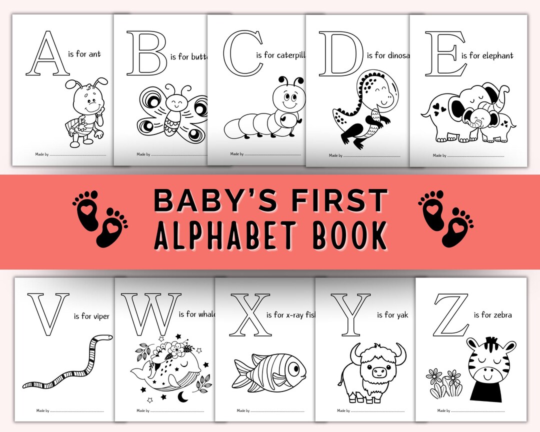 Baby Shower ABC Book Alphabet Coloring Pages, Animal Alphabet ABC ...