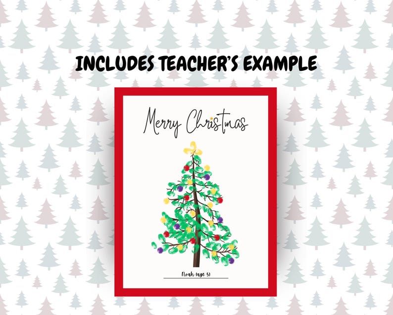 Christmas Tree Fingerprint Printable for Kids, Holiday Christmas ...