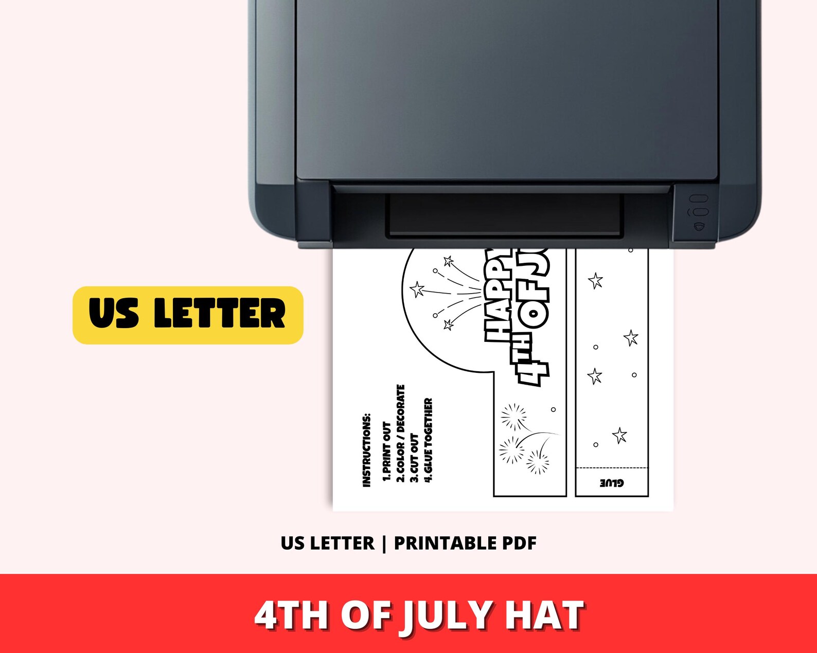 4th of July Headband Paper Hat Printable Fourth of July Craft Western ...