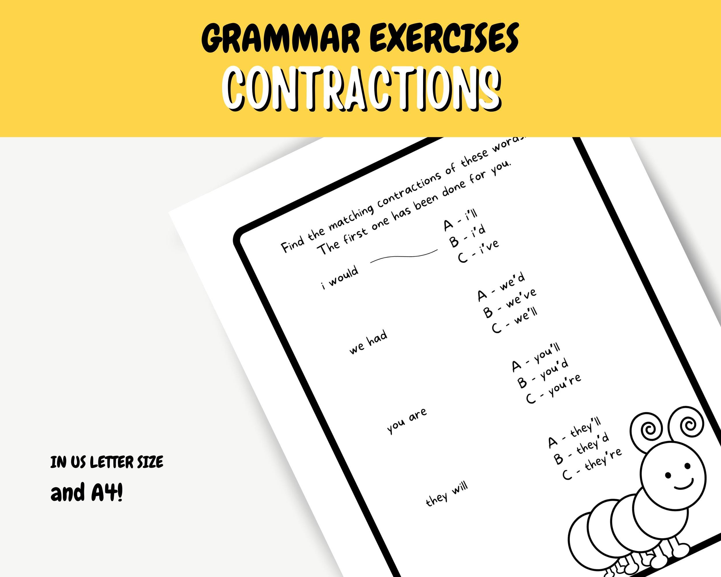 Grammar Contraction Exercises, Primary School Printable, Montessori ...