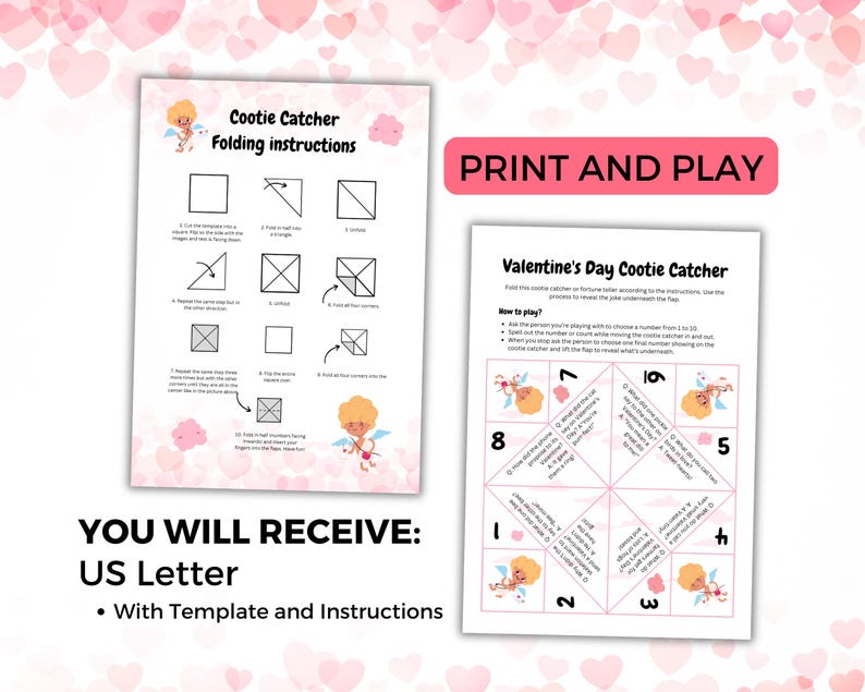 Valentine Cootie Catcher Printable With Jokes, Valentine's Day Fortune ...