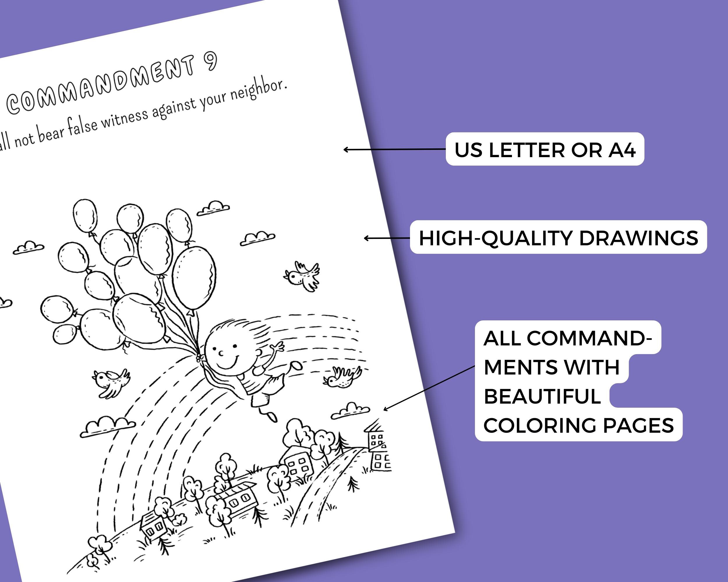 Ten Commandments Printable for Kids, 10 Commandments Bible Coloring ...