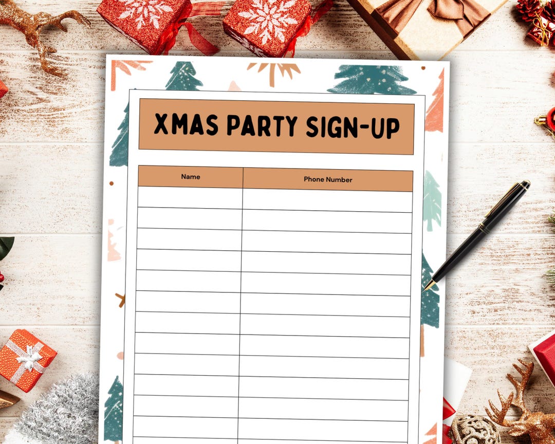 Christmas Party Potluck Sign up Sheet Printable PDF, Christmas Party ...