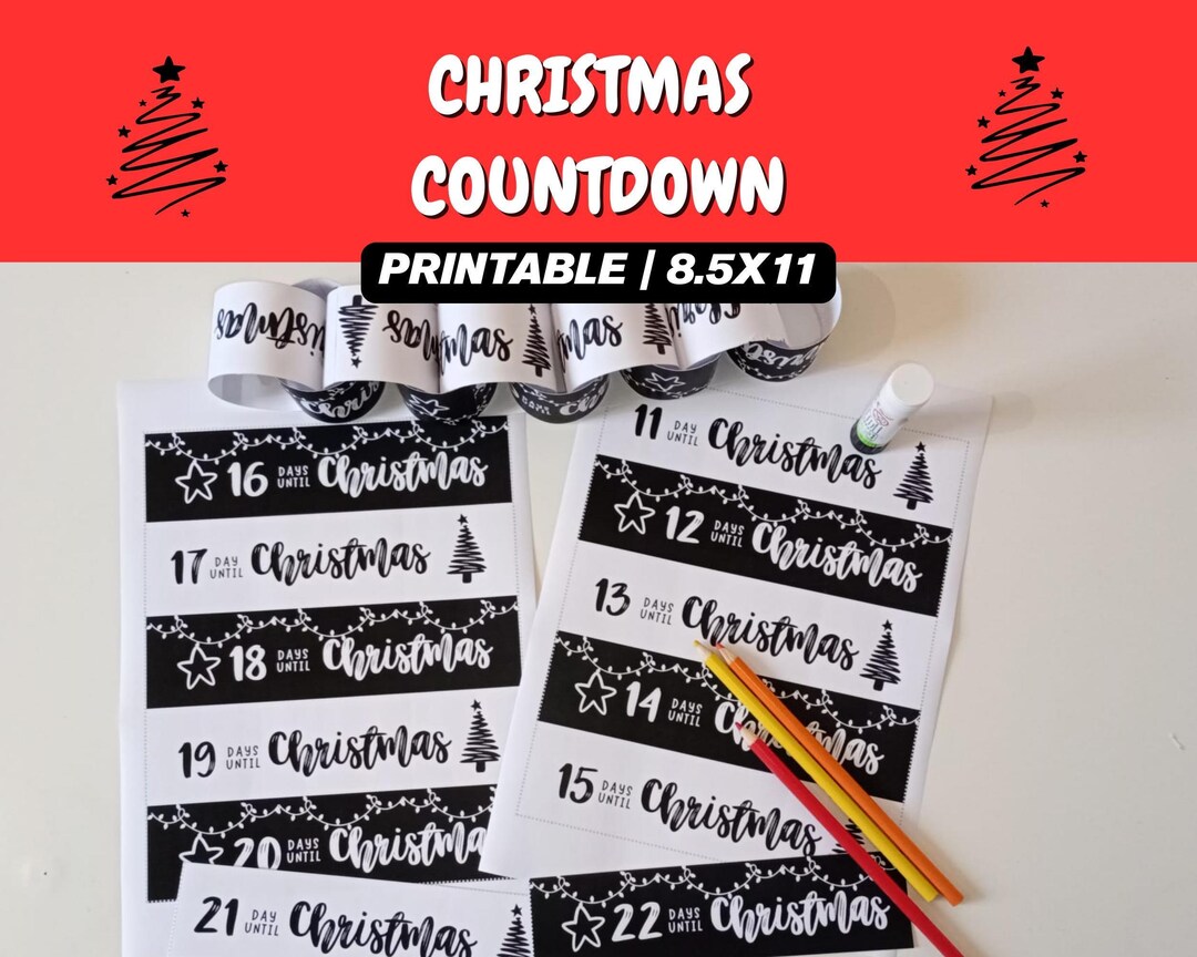 Christmas Countdown Chain Link Printable, Countdown to Christmas Paper ...