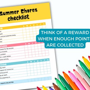 Printable Summer Chore Chart for Kids Motivational Tracker Toddler ...