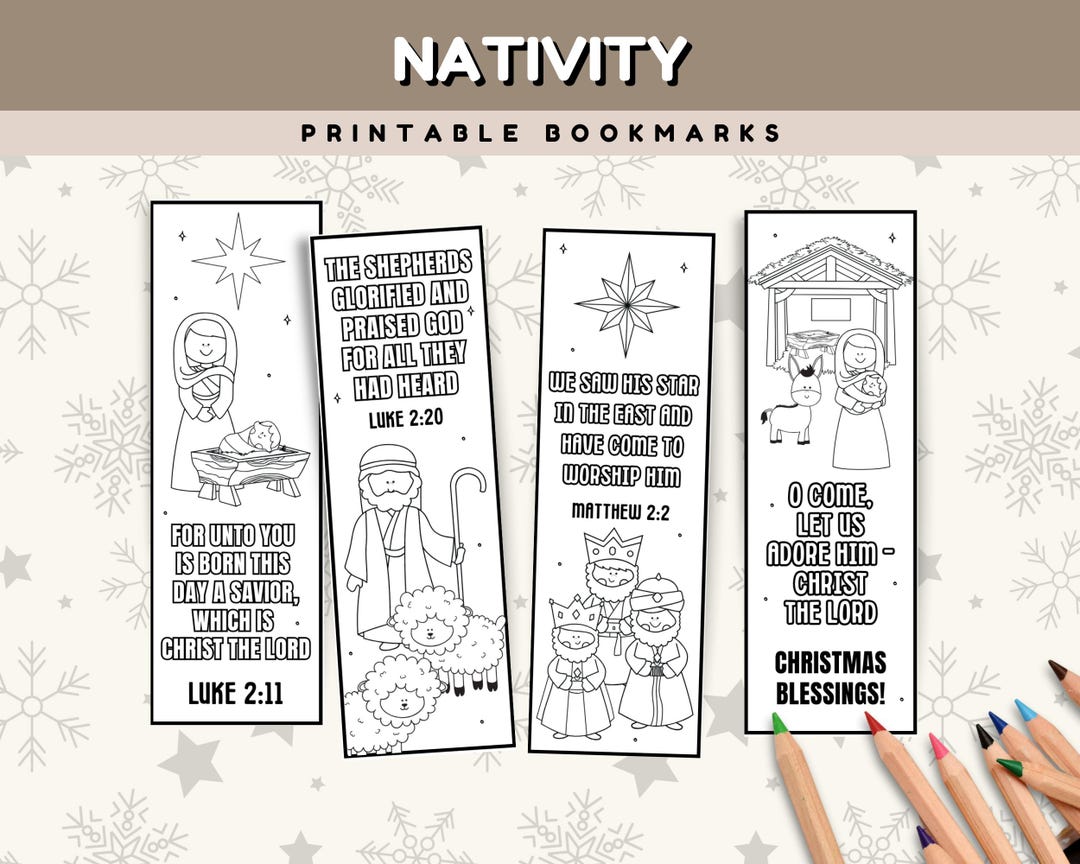 Christmas Nativity Bookmarks Printable for Bible Study, Coloring ...