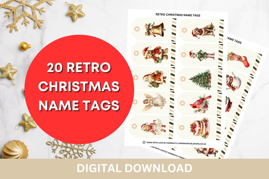 Retro Vintage Printable Christmas Name Tag DIY Christmas - Etsy Australia