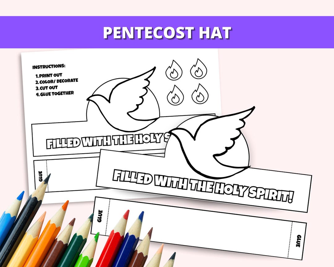 Pentecost Bible Activity for Kids Paper Hat Printable, Pentecost Coloring Page, Pentecost ...