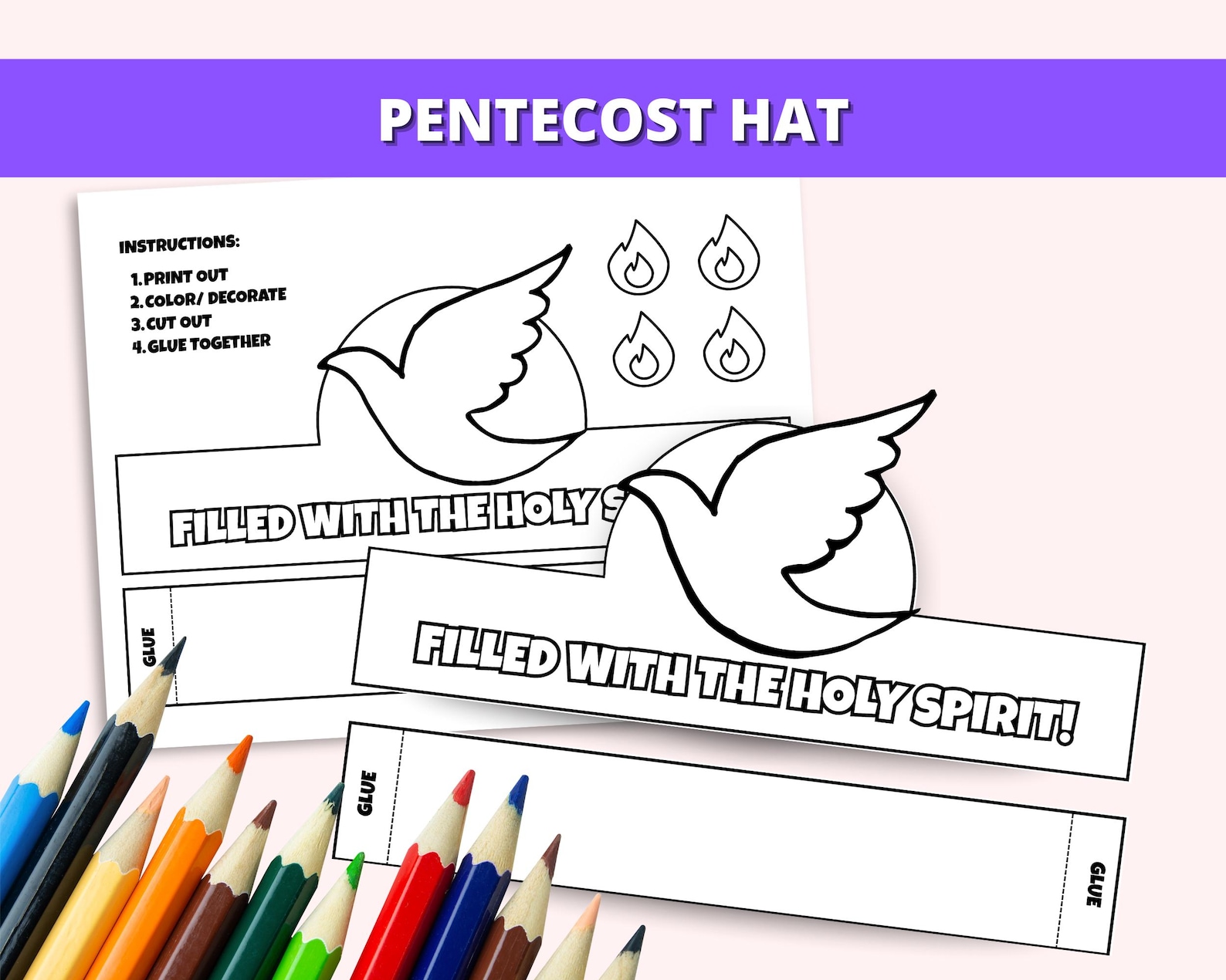 Pentecost Bible Activity for Kids Paper Hat Printable, Pentecost ...