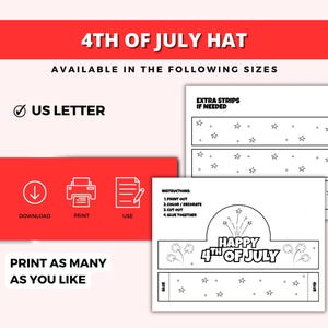 4th of July Headband Paper Hat Printable Fourth of July Craft Western ...