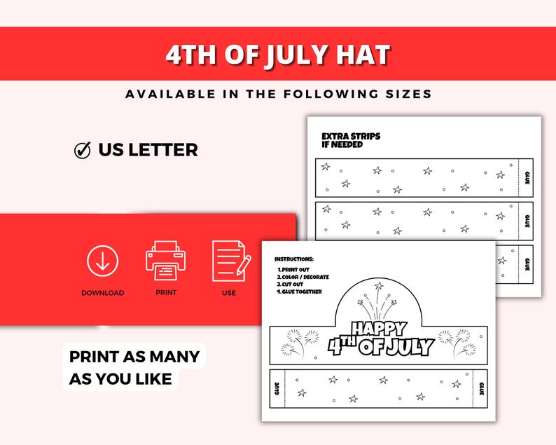 4th of July Headband Paper Hat Printable Fourth of July Craft Western ...