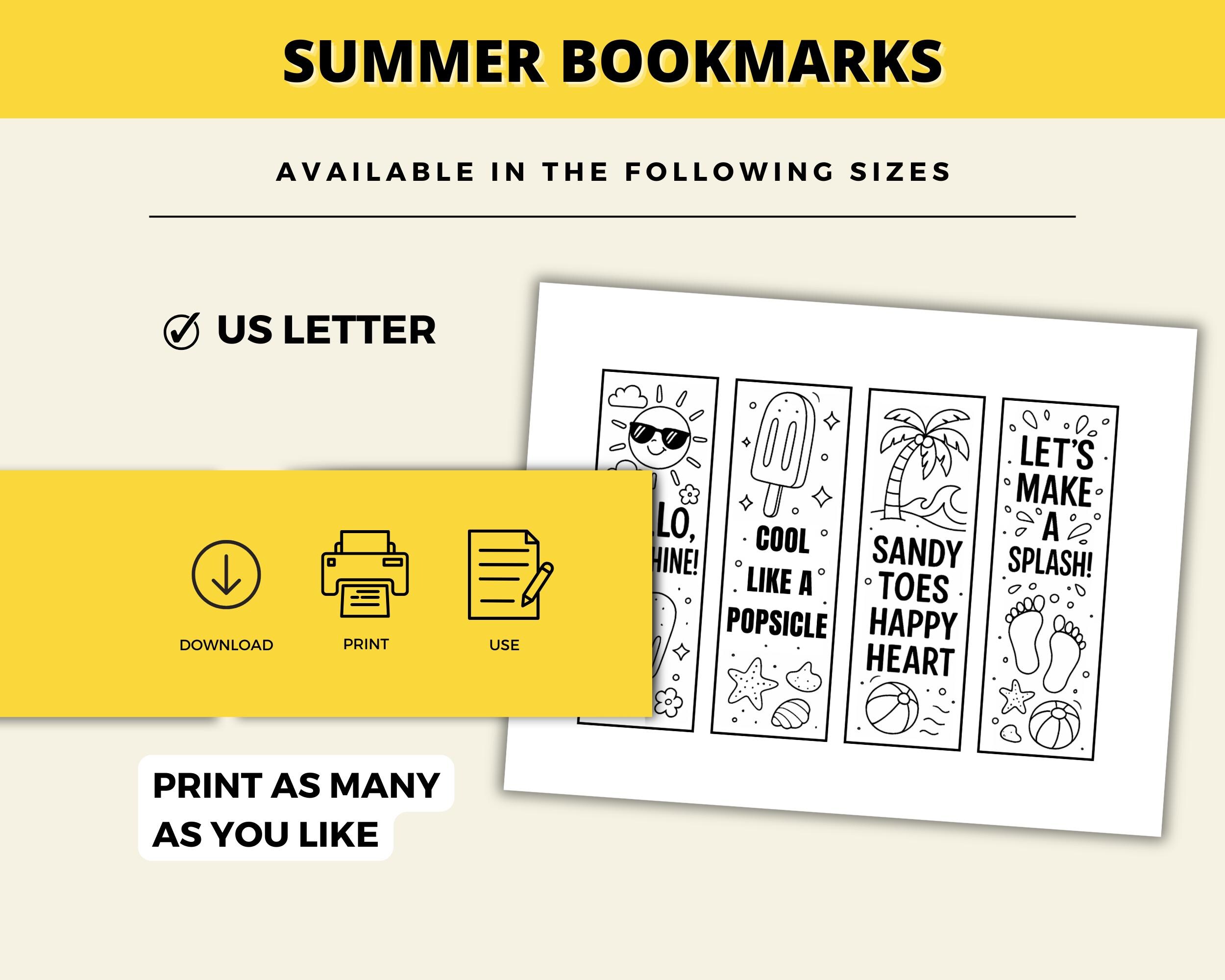 Summer Coloring Bookmarks Printable Book Marks DIY Bookmarks Coloring ...