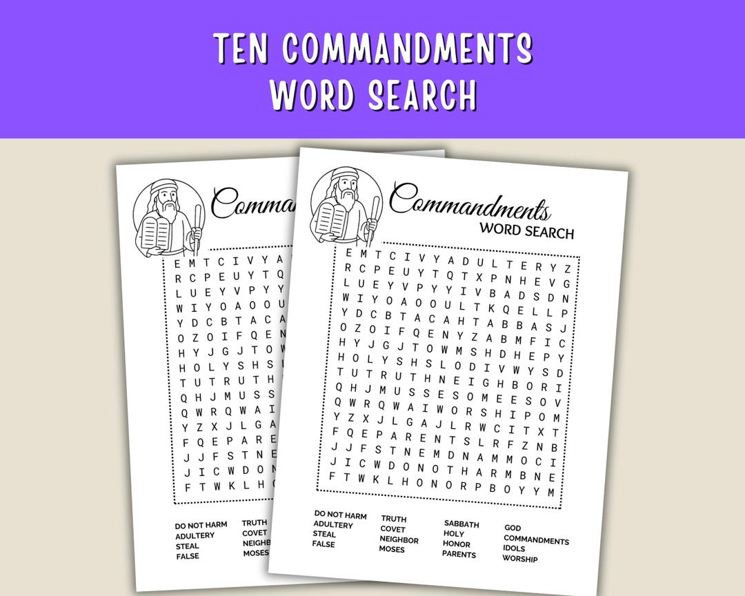 Ten Commandments Word Search Printable, 10 Commandments Bible Activity ...