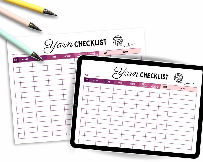 Yarn Checklist Printable PDF, Knitting & Crochet Supply Organizer, Yarn ...