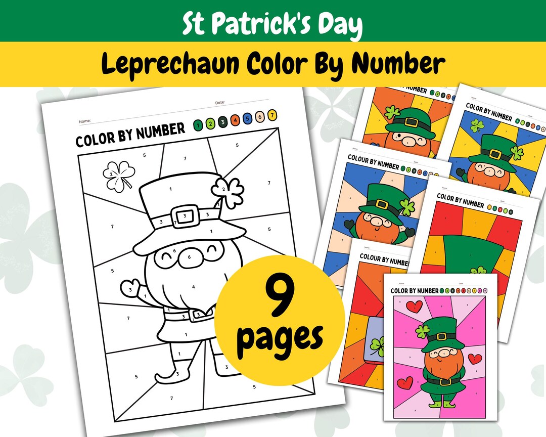 St Patrick's Day Leprechaun Color by Number Coloring Pages Activity for ...