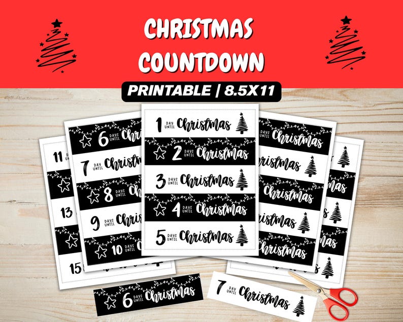 Christmas Countdown Chain Link Printable, Countdown to Christmas Paper ...