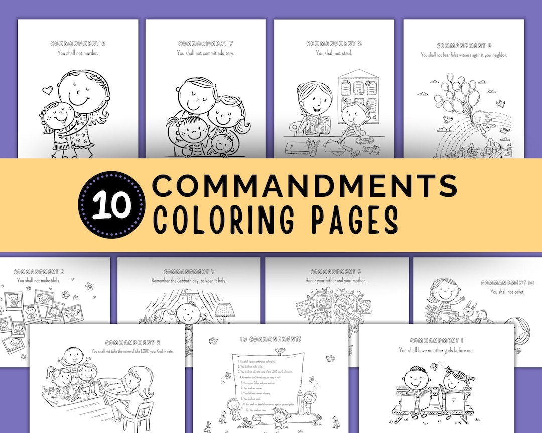 Ten Commandments Printable for Kids, 10 Commandments Bible Coloring ...