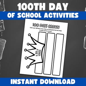 100th Day of School Paper Crown Coloring Activity Printable ...