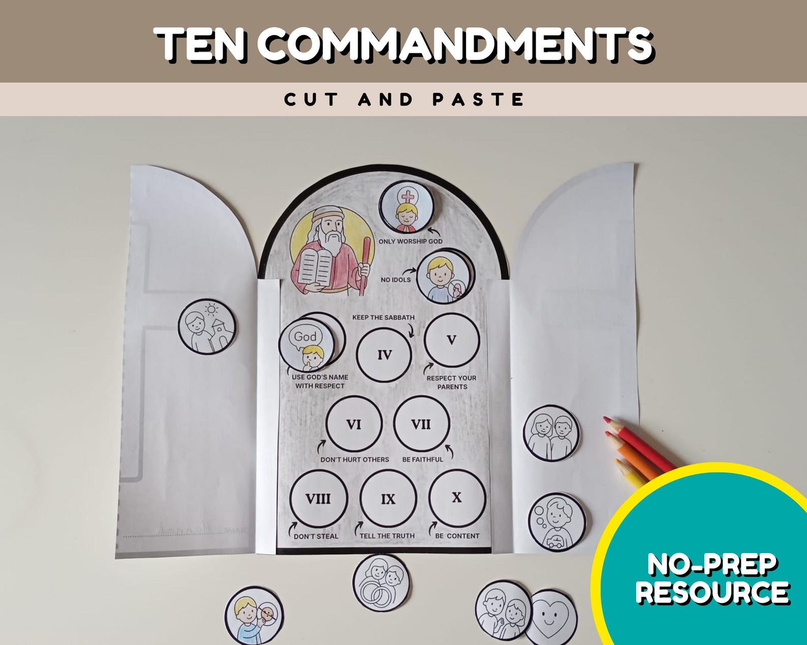 Printable Ten Commandments Craft, 10 Commandments for Kids, Color, Cut ...