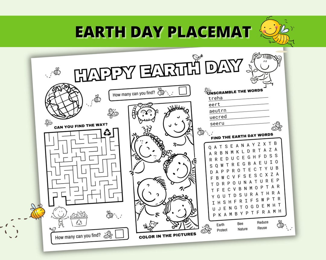 Earth Day Printable Activity Placemat, Earth Day Word Search Activity ...