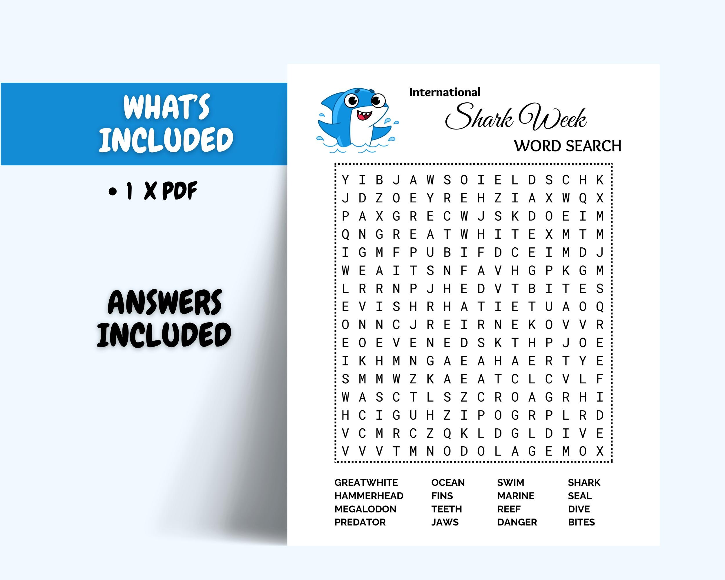Shark Week Activities Word Search - Shark Week Science Printable 3rd ...