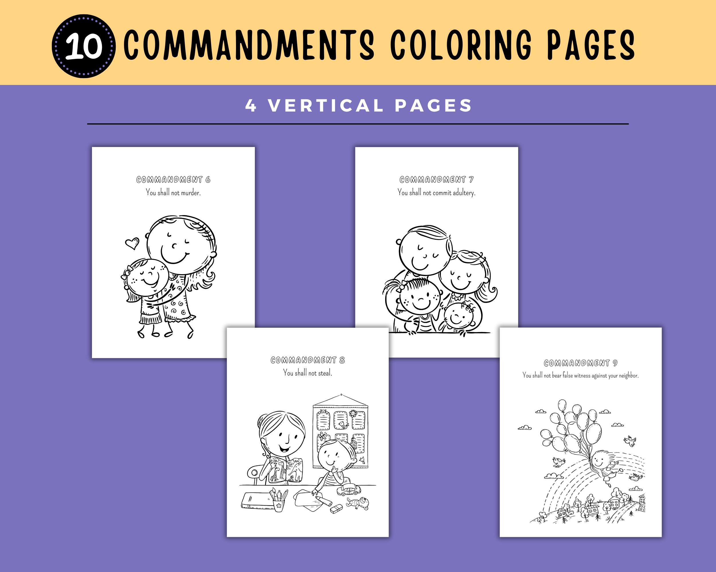 Ten Commandments Printable for Kids, 10 Commandments Bible Coloring ...
